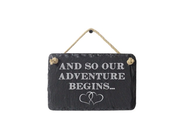 Slate Hanging Signs : Welsh slate 'And So Our Adventure Begins' sign