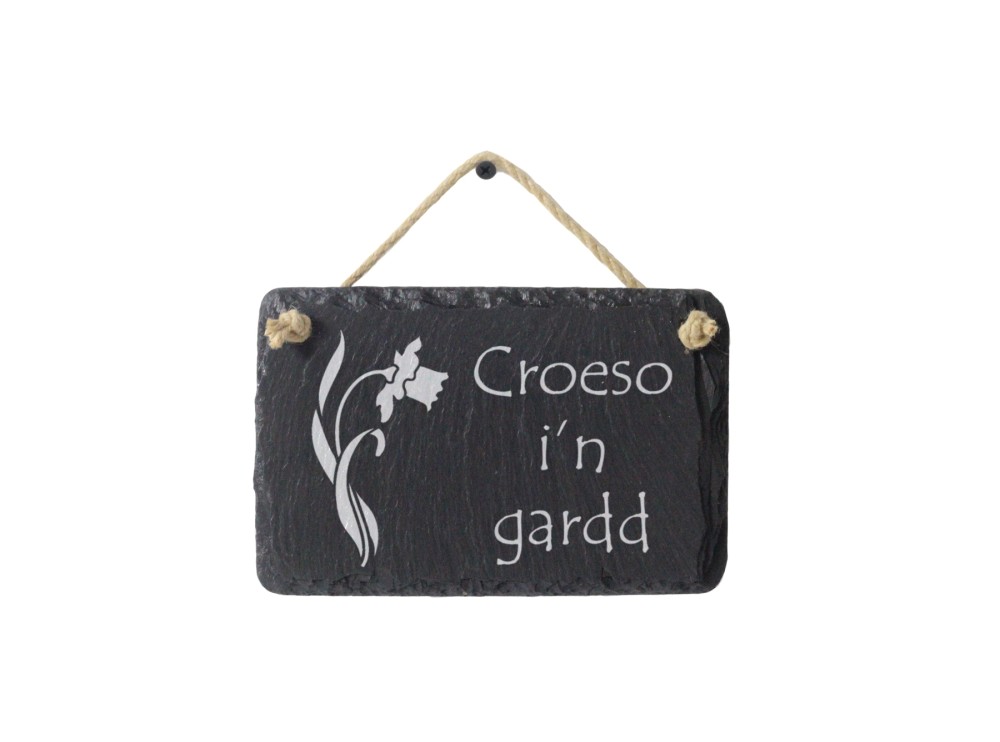 Slate Hanging Signs : Welsh slate welcome sign | Croeso In Gardd slate ...