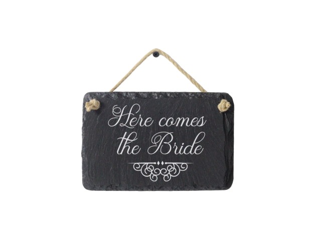 Slate Hanging Signs : Welsh slate 'Here Comes The Bride' sign