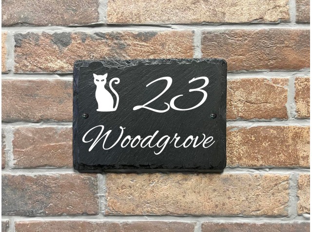 Laser engraved Welsh slate house sign