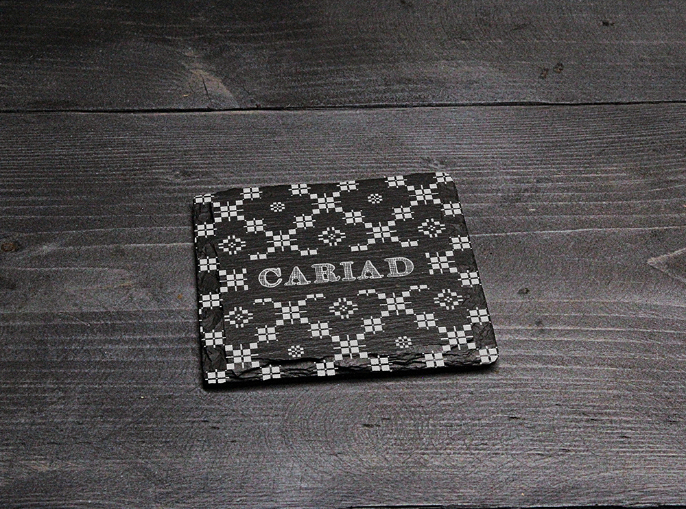 Slate Coasters : Square Welsh Slate Coaster - 'Cariad'